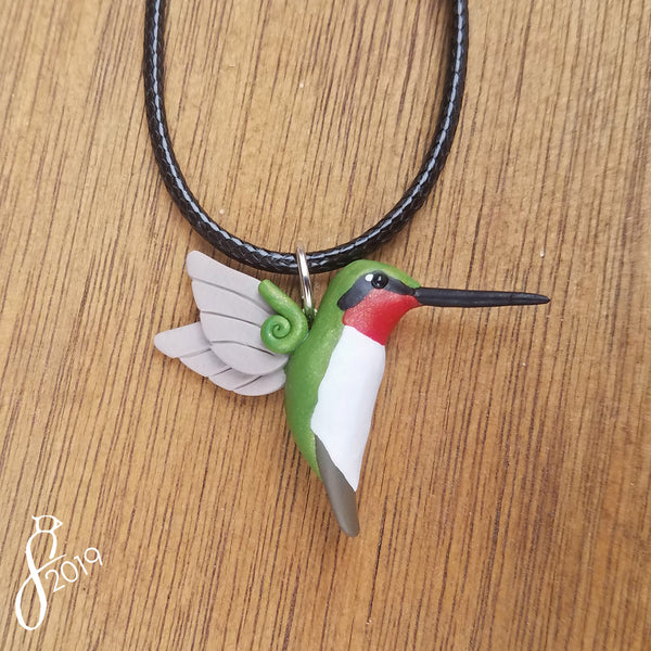 Ruby-Throated Hummingbird Necklace - 8 Blue Birds